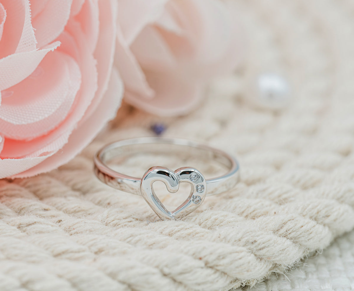 Sterling Silver Heart Baby Ring with Clear Stone for Little Girls ...