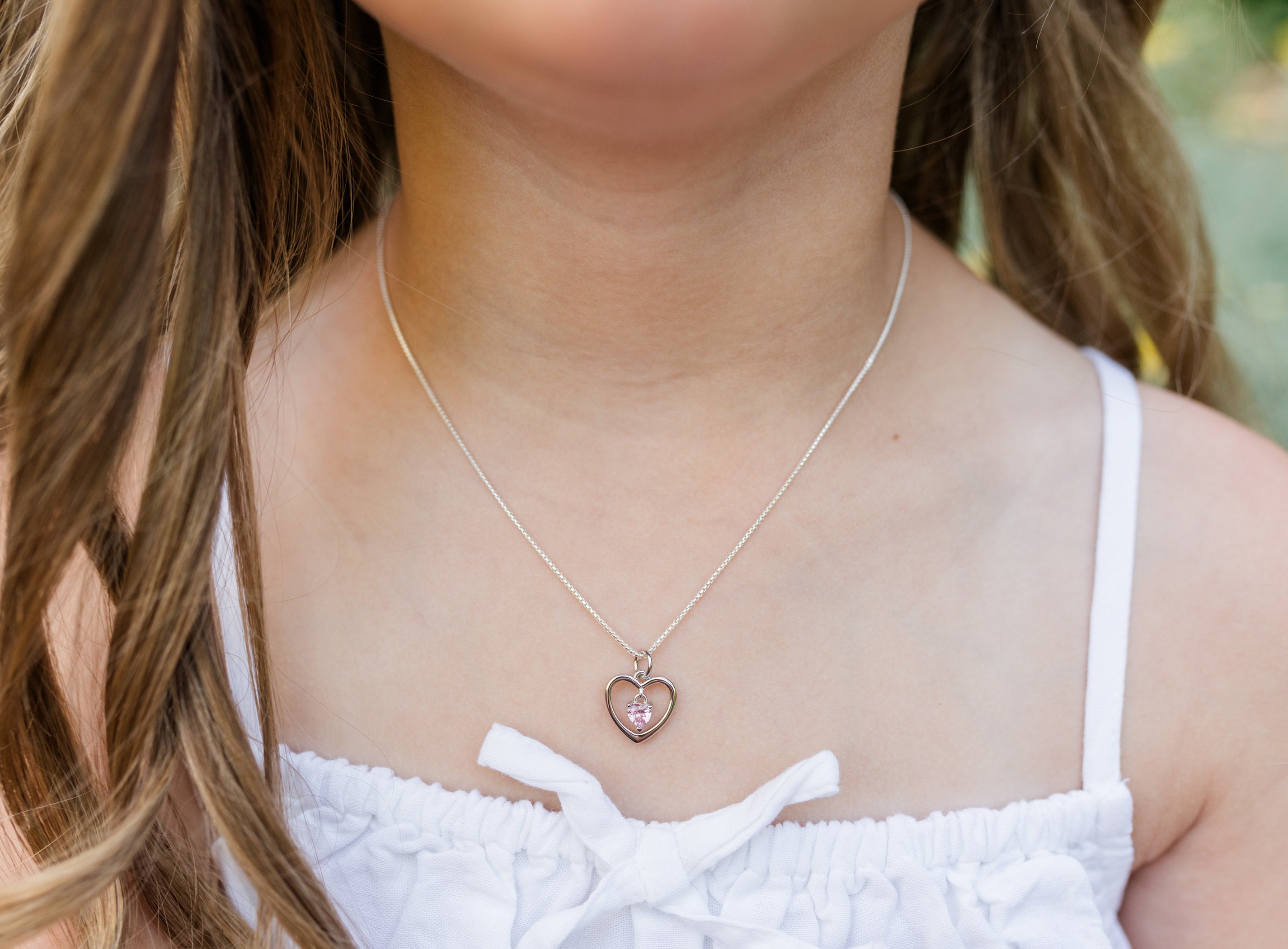 Sterling Silver Dancing Heart Birthstone Necklace for Little Girls ...