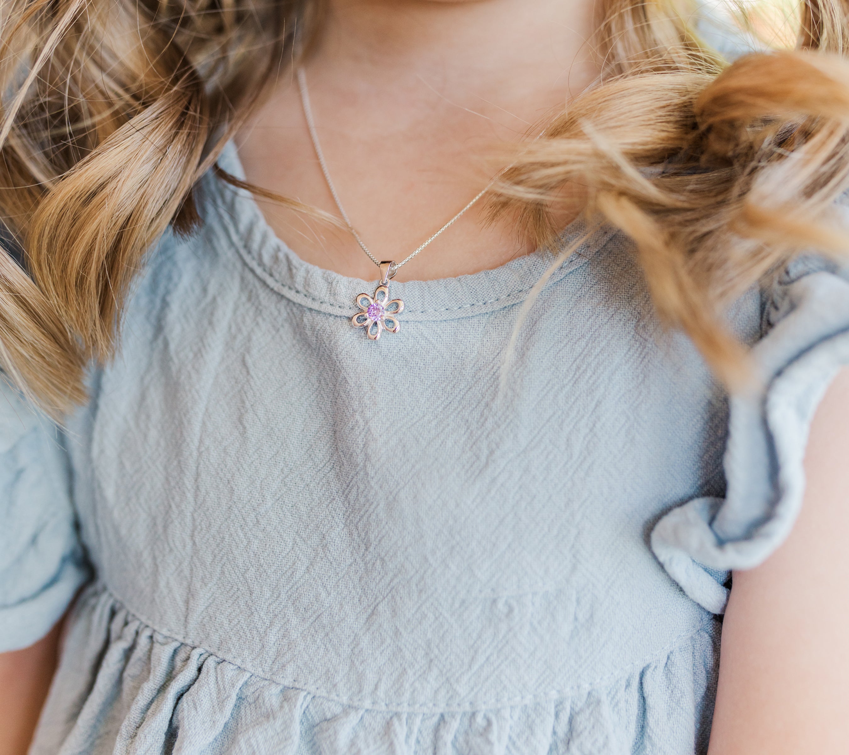 Sterling Silver Flower Birthstone Necklace for Little Girls and Kids ...