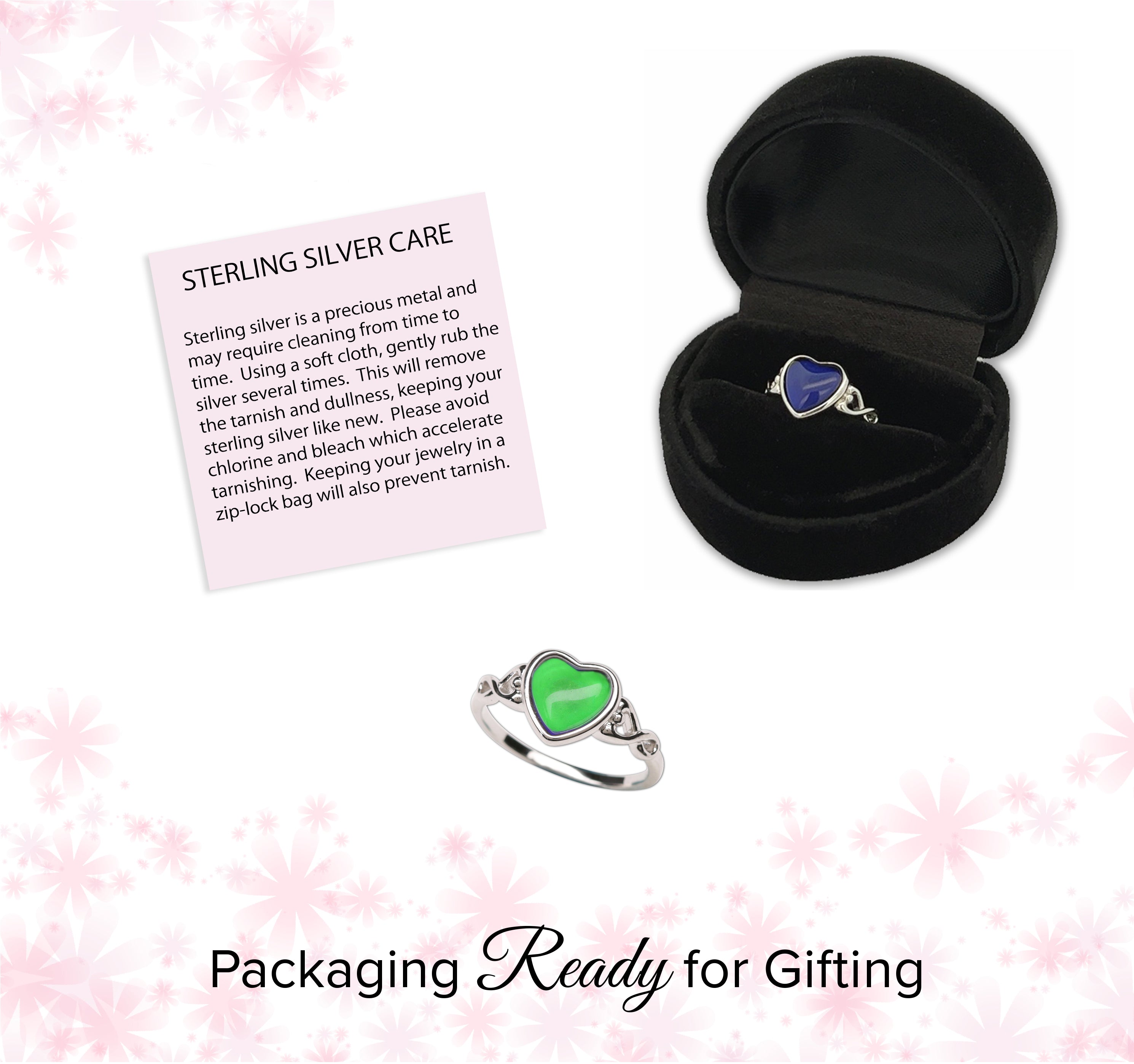 Sterling Silver Color Changing Heart Mood Ring for Children and Women ...