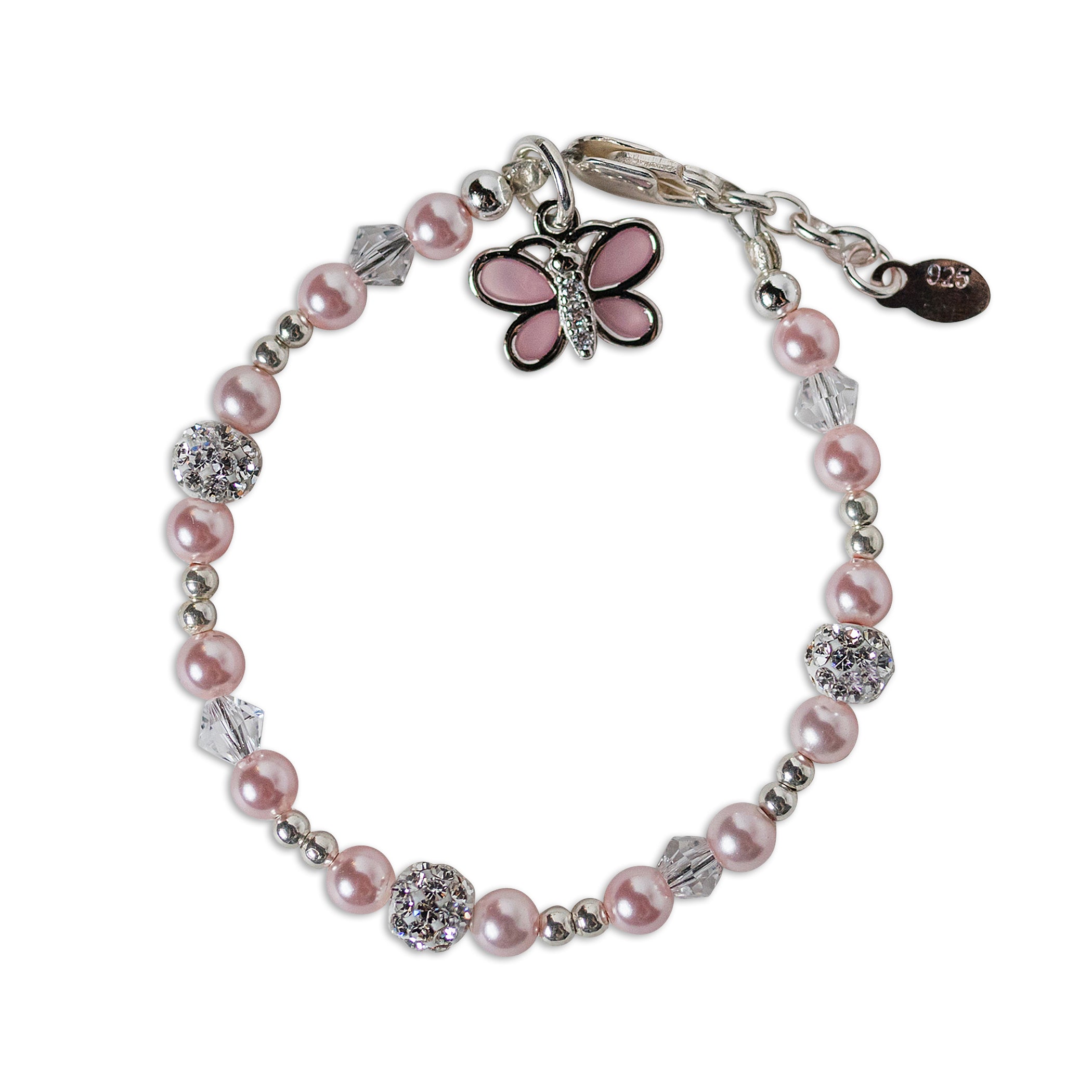 Sterling Silver Pink Butterfly Bracelet for Girls. – Cherished Moments ...