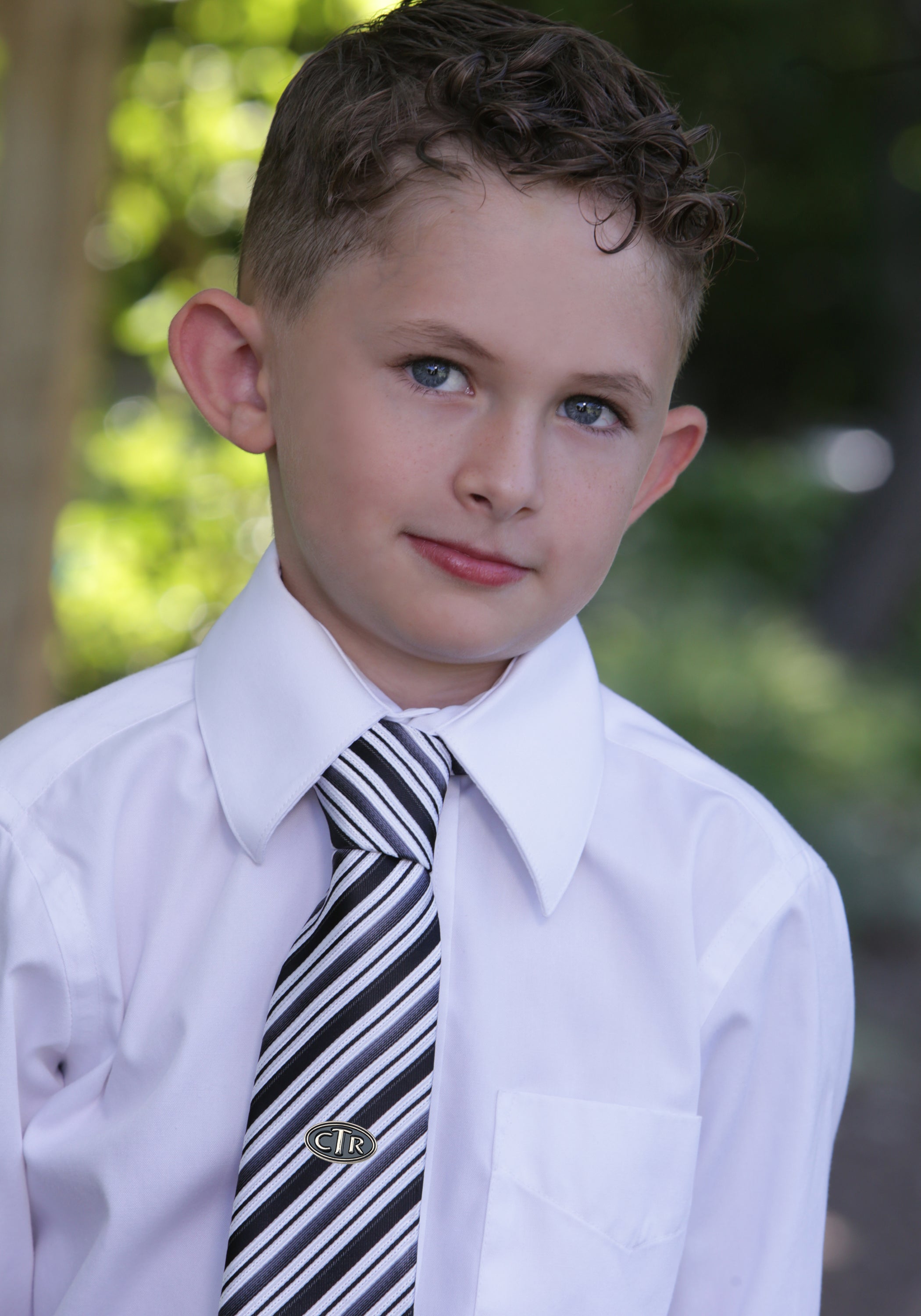 LDS Baptism Black Striped Tie with CTR Oval Tie Pin Boys Baptism Gift ...