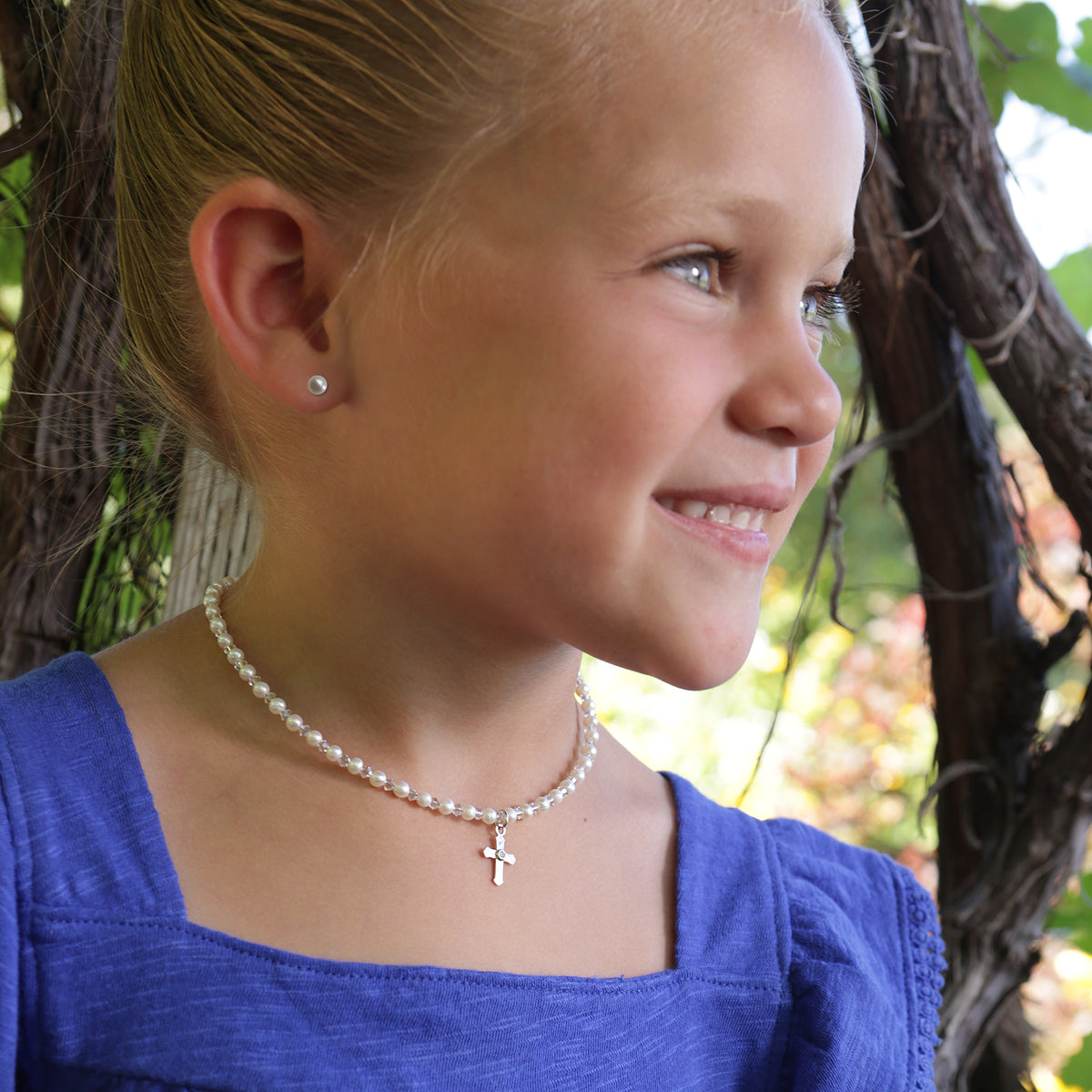 Girls Sterling Silver White Freshwater Pearl Stud Earrings Kids ...