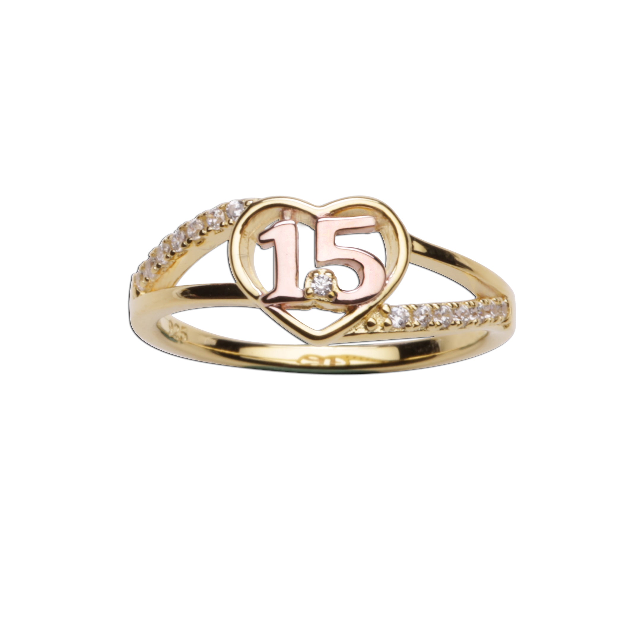 14K Gold Quinceanera Heart Ring for Girls Sweet 15 Birthday Gift ...