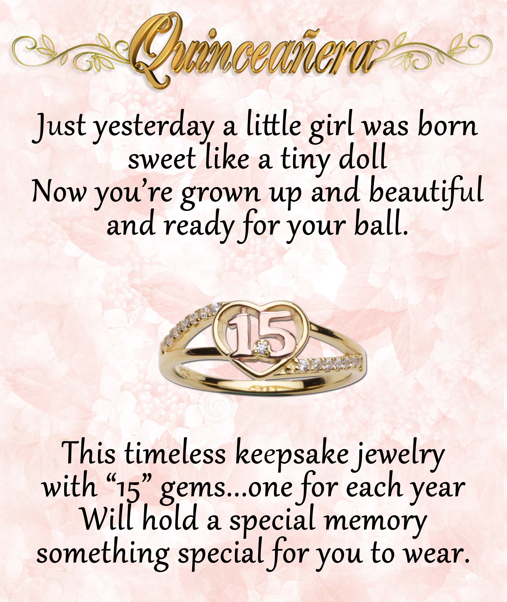 14K Gold Quinceanera Heart Ring for Girls Sweet 15 Birthday Gift ...